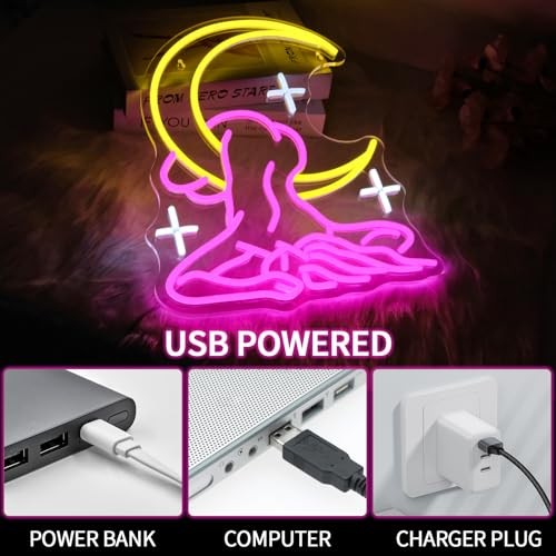 Moon Lady Neon Sign for Wall Decor Dimmable Woman Led Lights Signs Moon ...