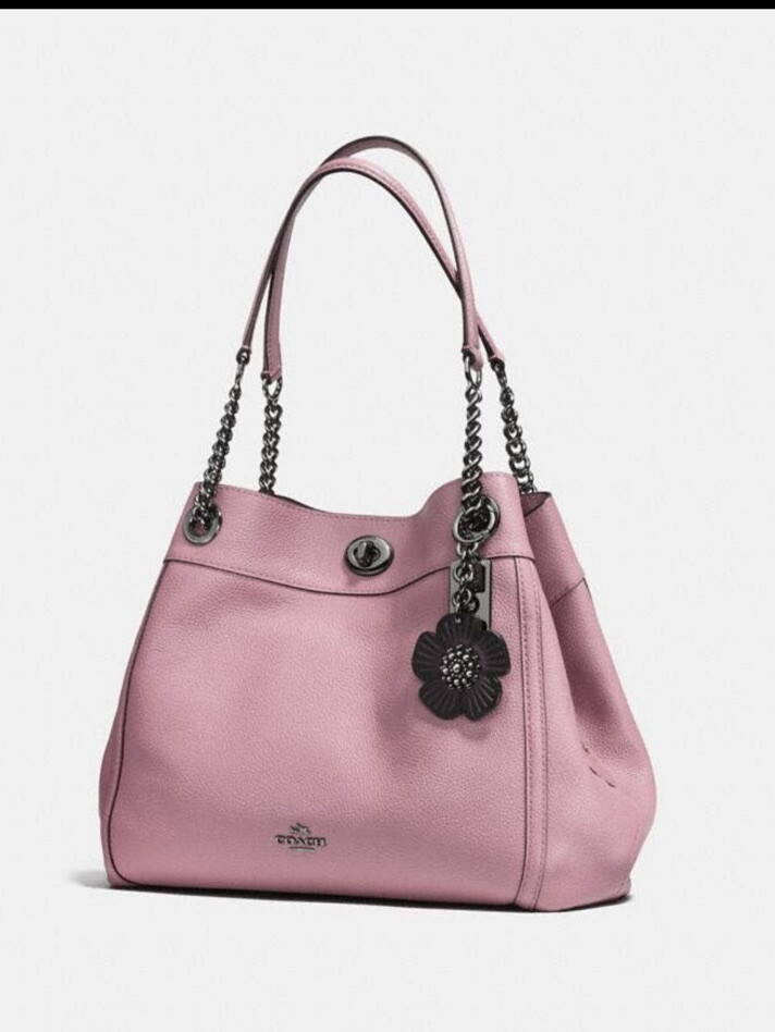 COACH Tea Rose Leather Key Fob Bag Charm Keychain Black | eBay