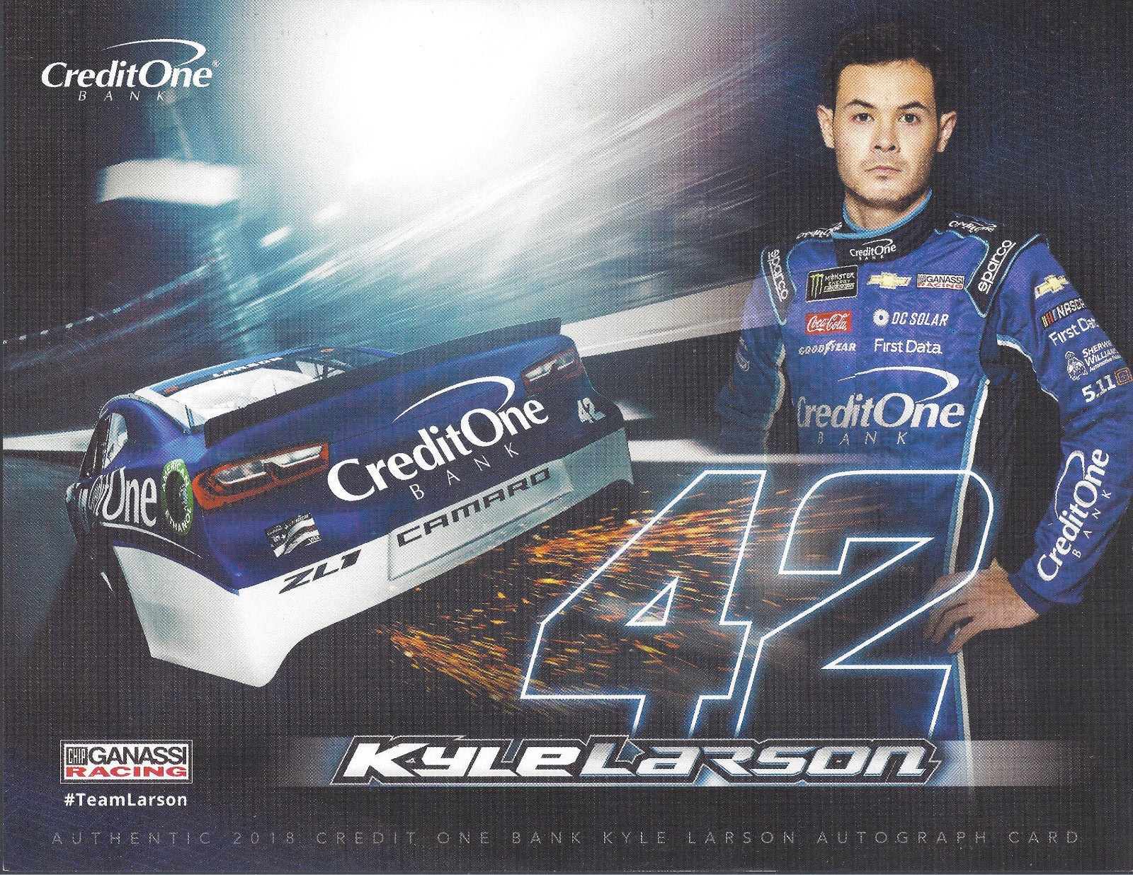 2018 KYLE LARSON "CREDIT ONE" #42 NASCAR MONSTER ENERGY CUP POSTCARD | eBay