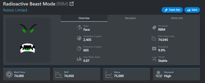 ROBLOX Limited: Radioactive Beast Mode (RBM) Clean and Cheap!!!! | eBay