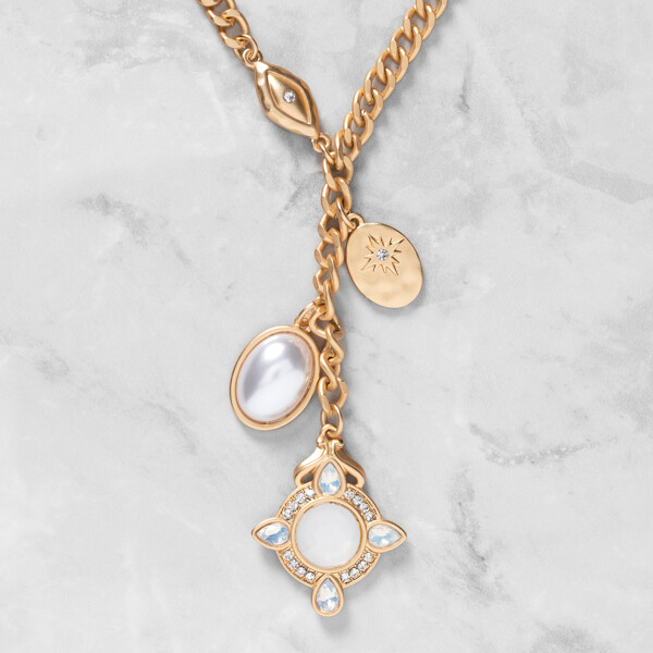 Plunder Necklace (new) FAWN - MATTE GOLD CHAIN W/PEARL PENDANTS 32" ADJ ...