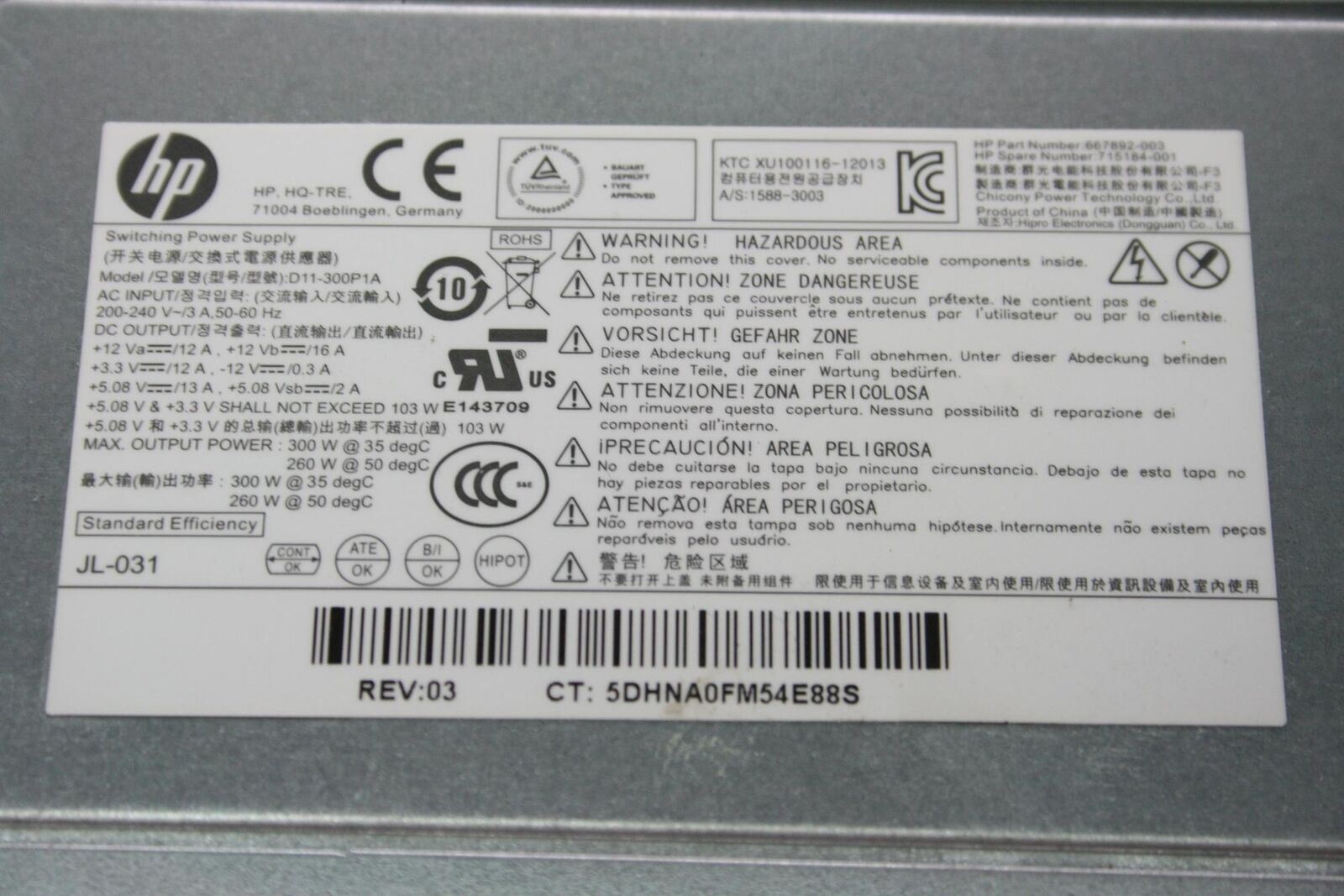 HP Pavilion P6 ATX 300W Power Supply Unit 667892-003 667892-002 715184 ...