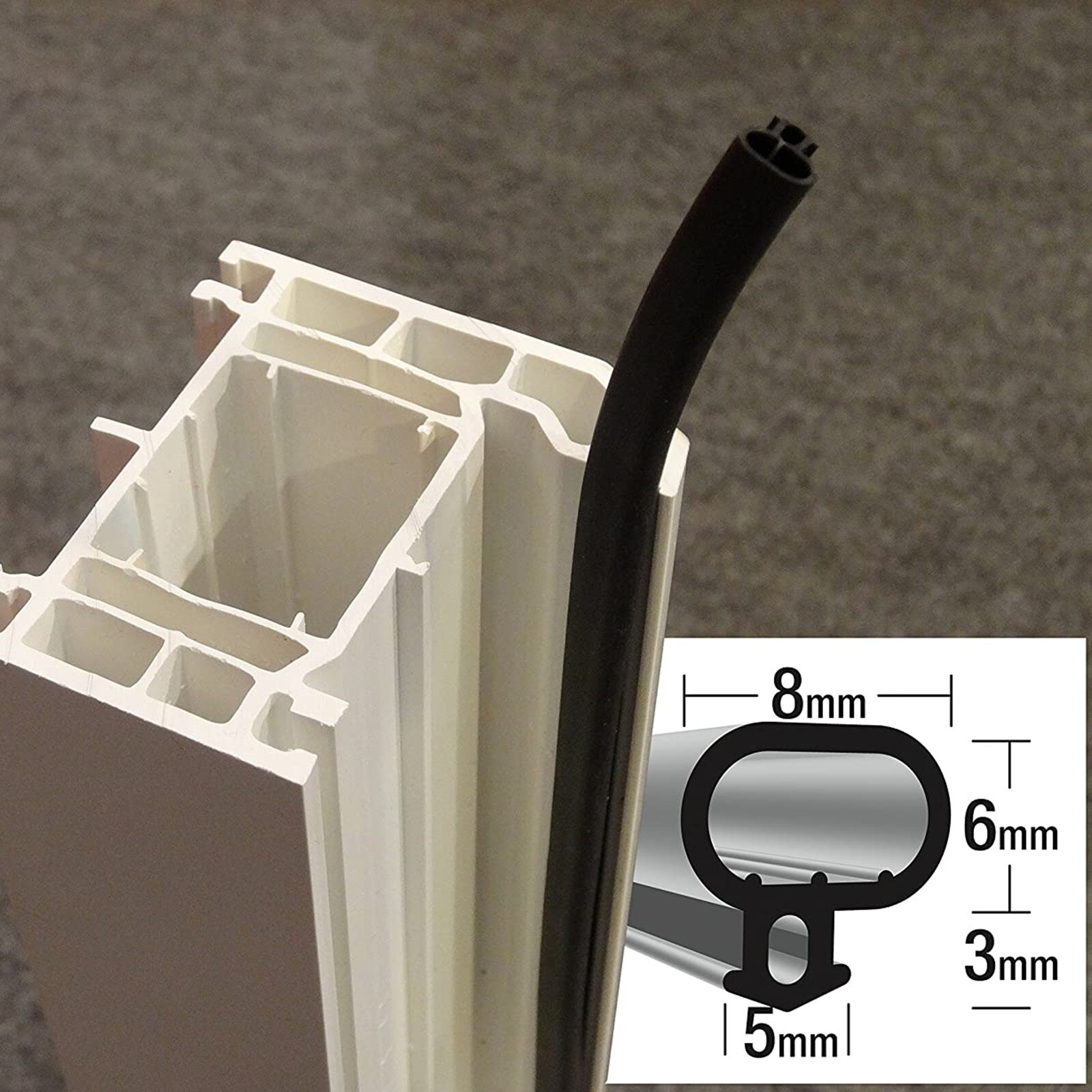 Black 6metres UPVC Replacement Gasket Seal Draught Excluder Rubber ...
