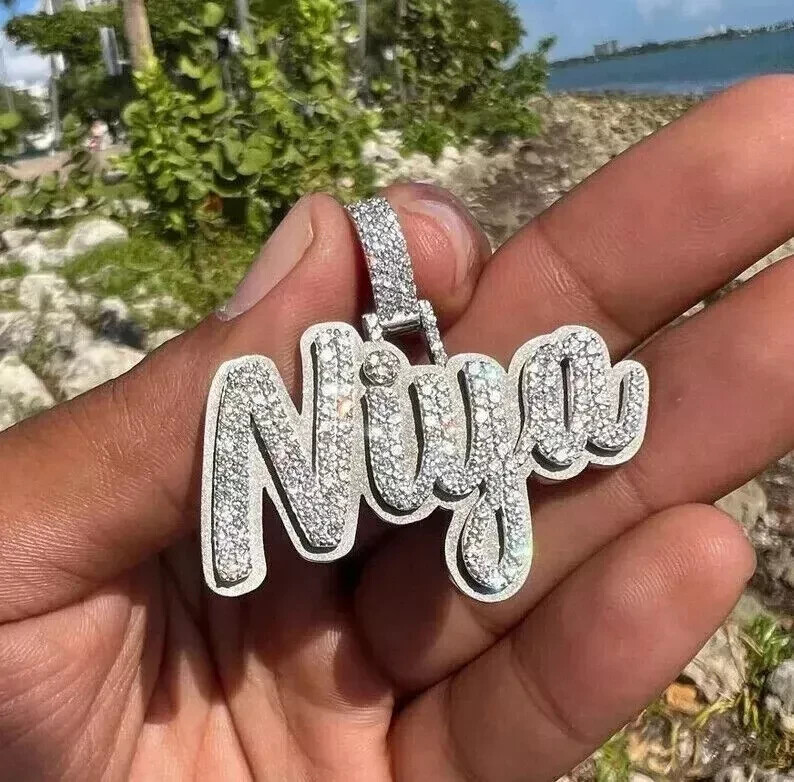 Customize NIYA Name Men's Pendant 14K White Gold Plated 4Ct Round Cut ...