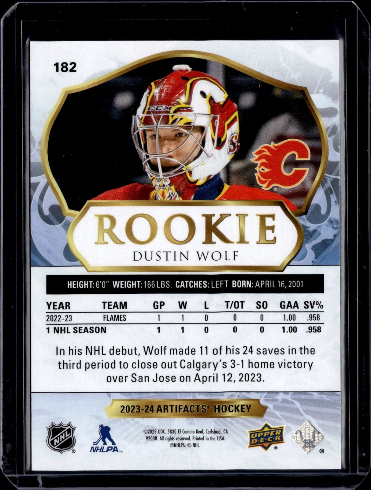 2023-24 Upper Deck Artifacts Royal Blue Dustin Wolf Rookie 099/199 ...