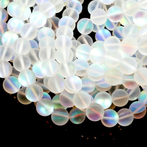 Moonstone Color Crystal Matte Clear Iridescent Round Bead 15" 6mm 8mm ...