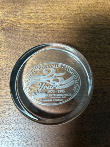 Electrospace Systems 25 Years glass paperweight Chrysler commemorative ...