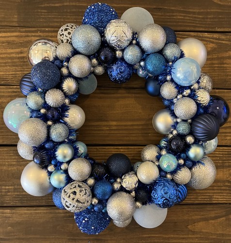 New BLUE SILVER Balls Christmas Wreath Handmade Decoration Door Hanger ...