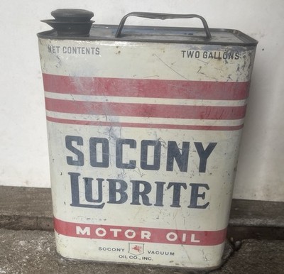 Vintage Mobil Socony Vacuum Lubrite Motor Oil Empty 2 Gallon Can ...