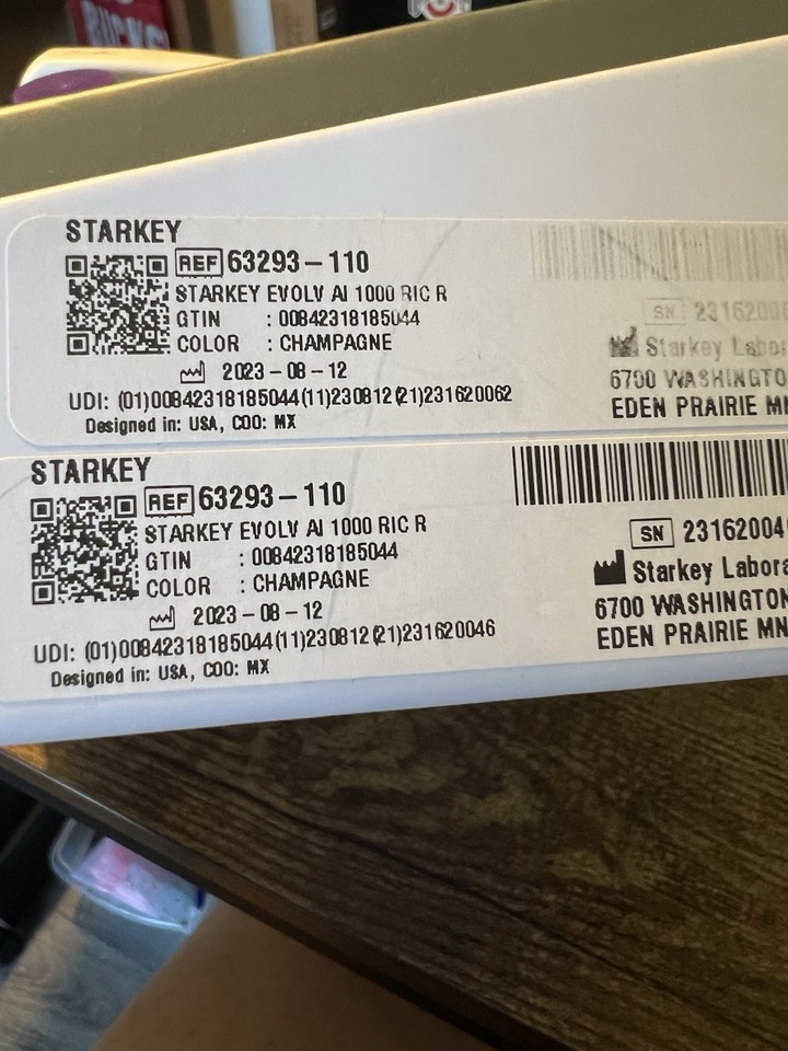 Starkey Evolv AI 1000 ITE R Hearing Aid with Charging Case and Box | eBay