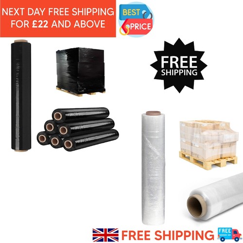 Pallet Wrap Black Clear Stretch Shrink Wrapping Roll 400mm x 200m 23mu ...