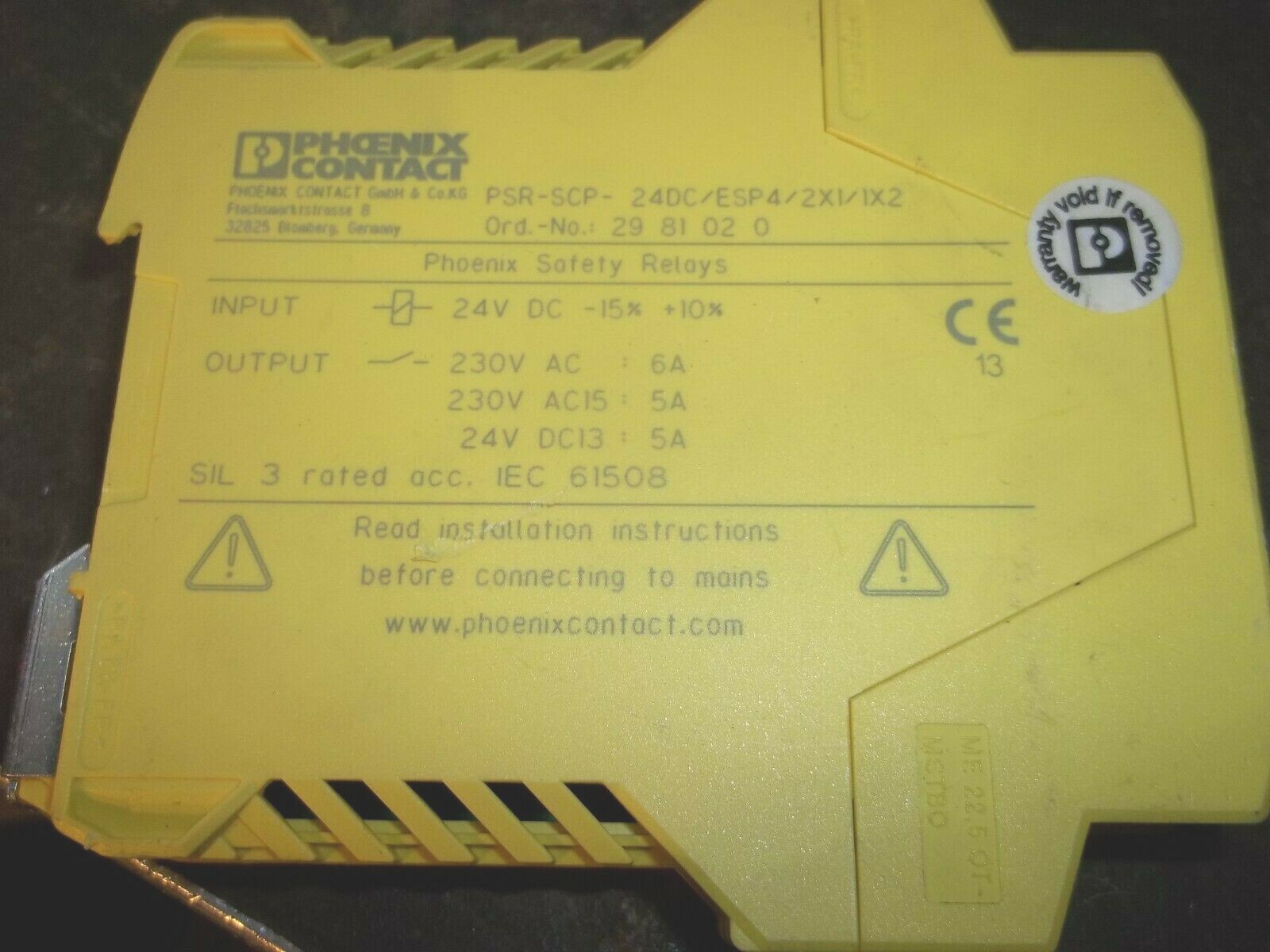 PHOENIX CONTACT PSR-SCP-24DC/ESP4/2X1/1X2 PSR-ESP4 SAFETY RELAY 24 VDC ...