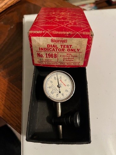 Vtg Starrett Dial Test Indicator No 196B .001" Back Plunge Type w ...