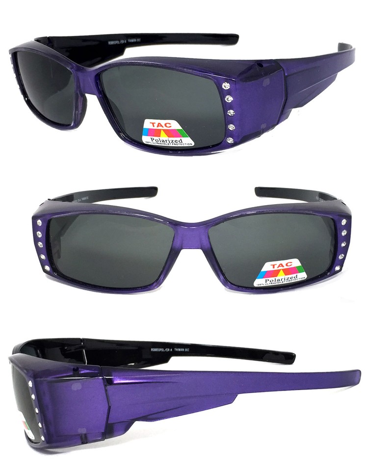 Rhinestone POLARIZED Anit Glare Rectangular Lens Cover Fit Over ...