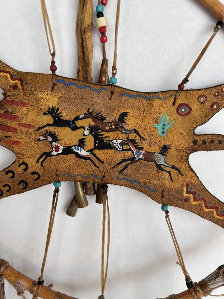 Native American Indian Painted Leather Hide Wall Hanging Ooak Wild ...