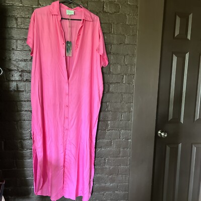 True Destinations Relax Pink Button Down Maxi Cover Up Dress Size S | eBay