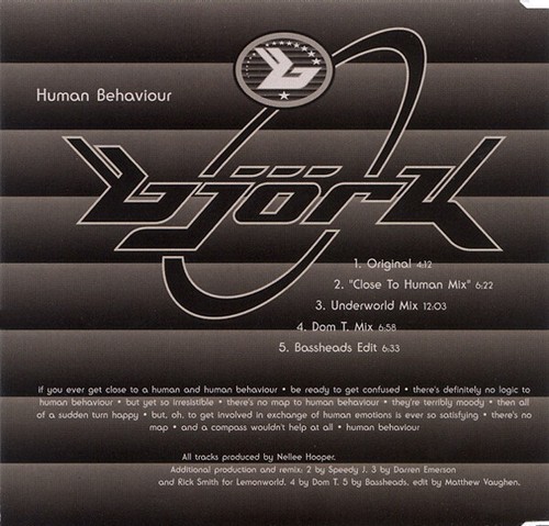 BJORK - HUMAN BEHAVIOUR - UK 5 Mixes & Edit CD Single - debut - near ...