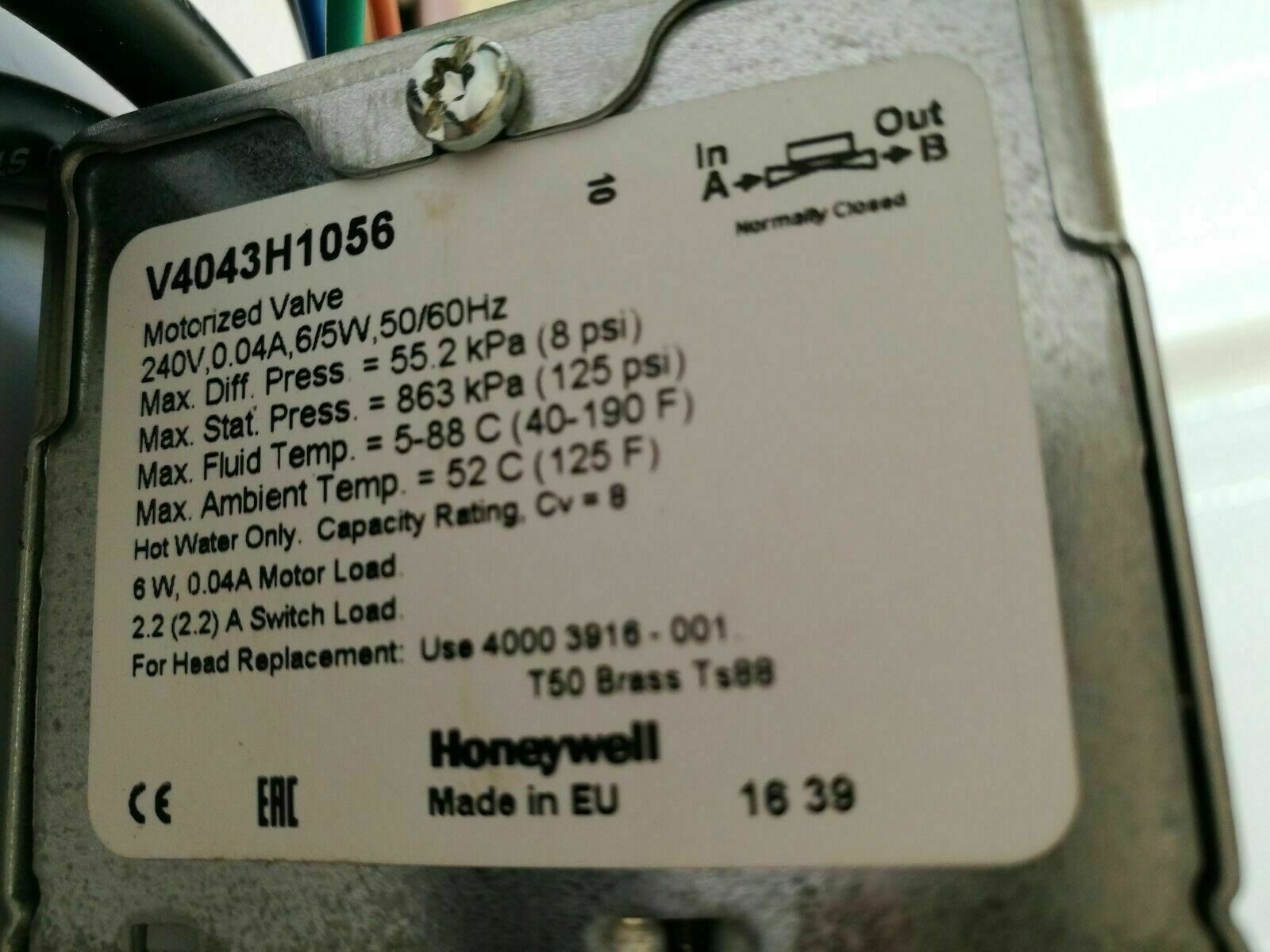 Brand New HONEYWELL 2 Port Zone Valve (5 wires) 22mm V4043H1056/U ...