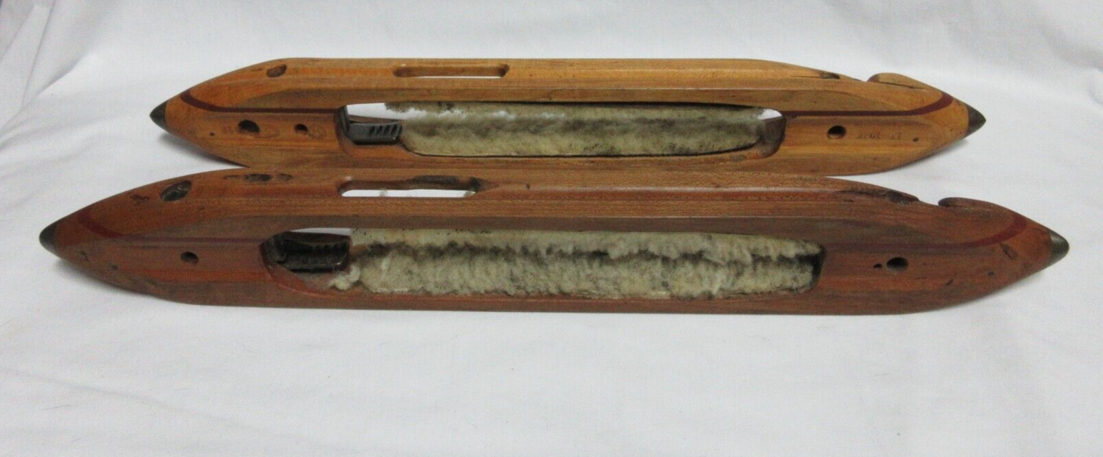 Lot of 2 Vintage Wooden Steel Tip Weaving Loom Boat Shuttles PRIMITIVE ...