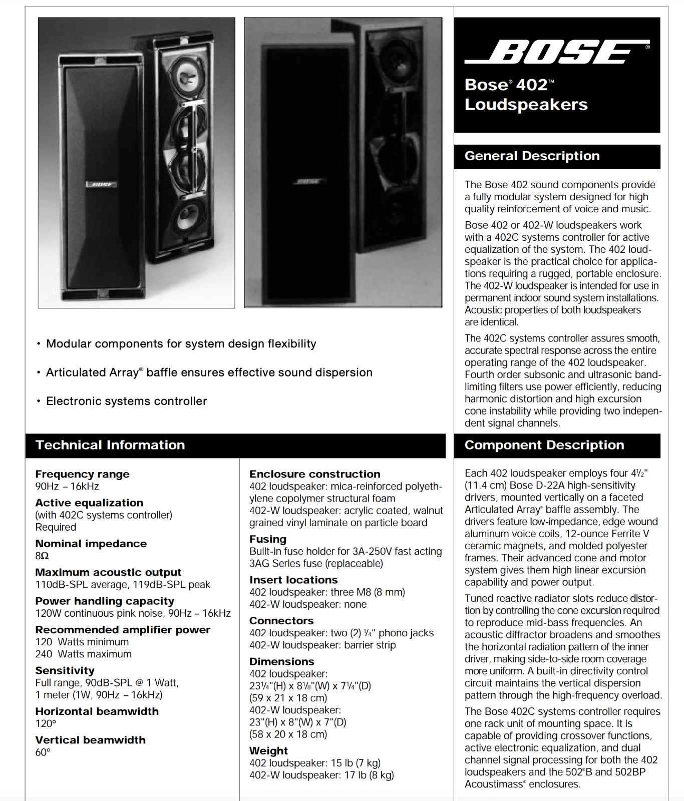 3X BOSE 402 panaray speakers no grills | eBay