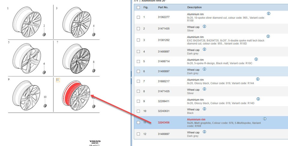 One Genuine Volvo Wheel Rim 32243456 XC90 20" 9X20 Matt Graphite Color ...