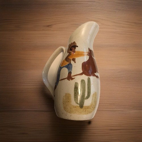 Vintage Red Wing Creamer Pitcher Round Up Rodeo Cowboy Western Pottery ...