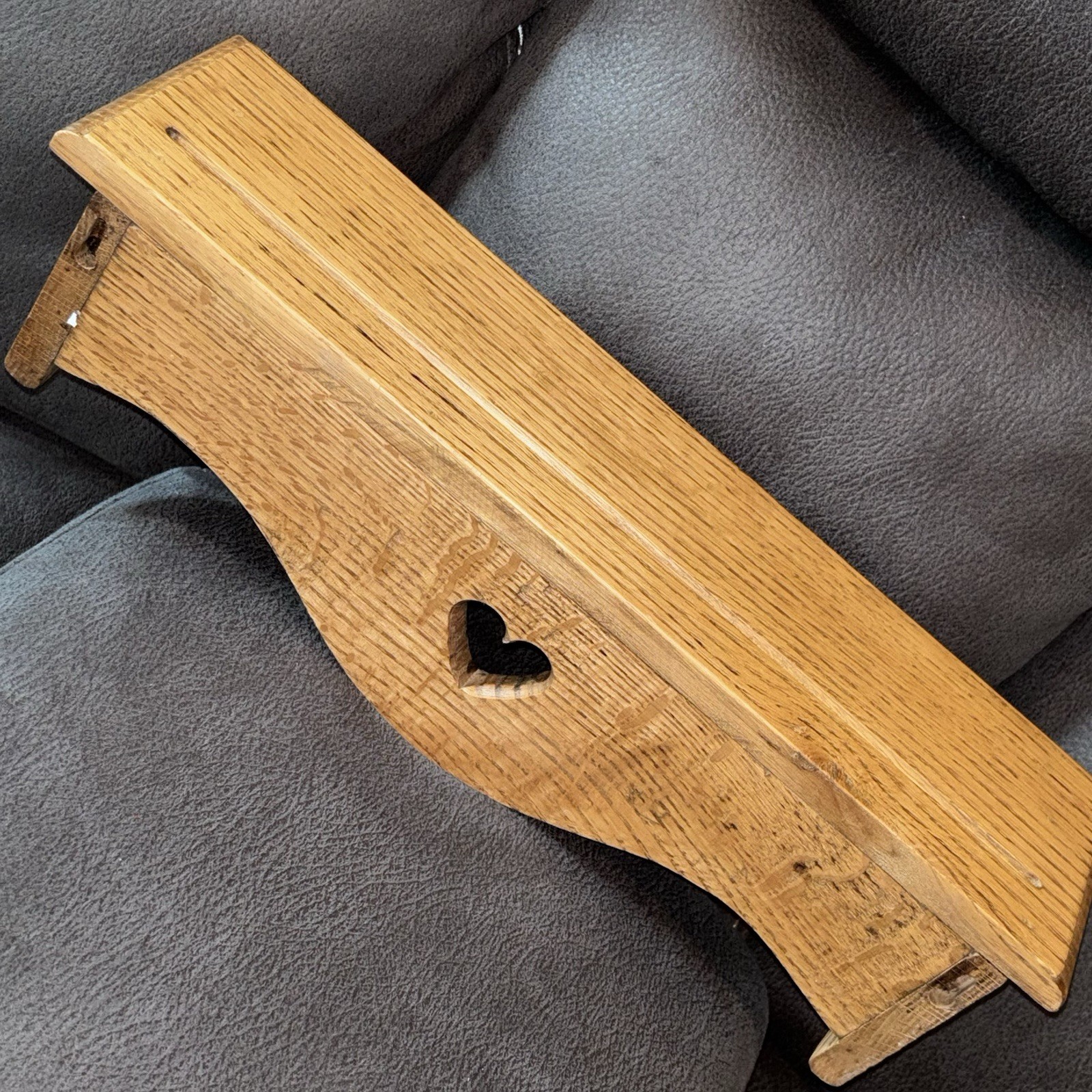 Vtg Handmade Solid Oak Wall Shelf Heart Pegs Country Primitive 18 ...