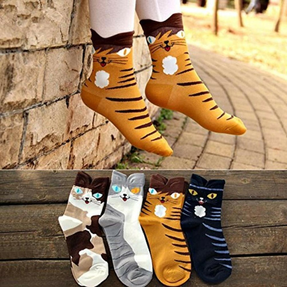 4 Pairs Women Funny Cat Socks Cute Animals Fun Funky Novelty Gift ...