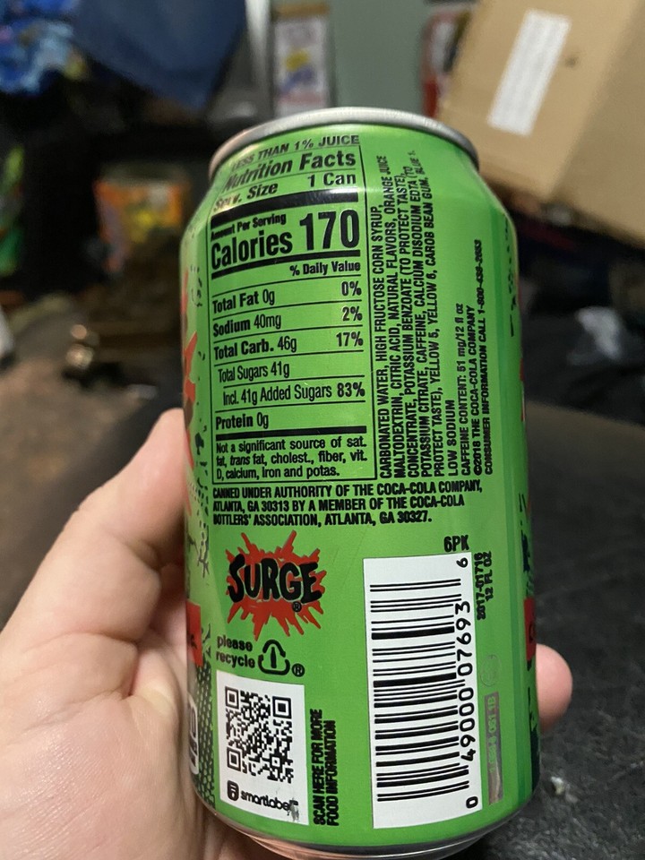 Surge Soda Discontinued 12oz can Collectible Energy Coca Cola Vintage ...