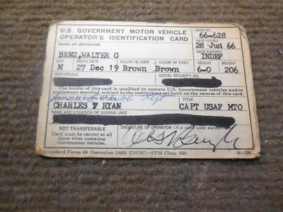Vietnam War 1966 USAF Motor Vehicle Operator's Identification Card | eBay