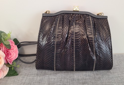 Vintage ELBIEF Brown & Grey Leather & Snake Skin Purse 1960s, Made In ...