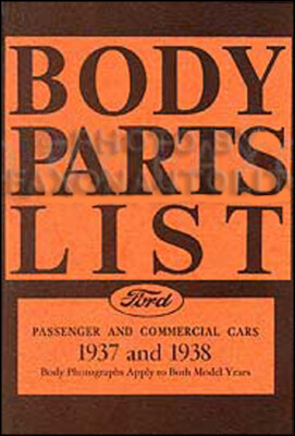 1937-1938 Ford Body Parts List 37 38 Car and 38 Truck Catalog with Part ...