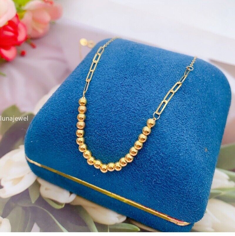 Real Solid 18K Yellow Gold Pure Au750 Beads O Chain Link Necklace 16.1 ...