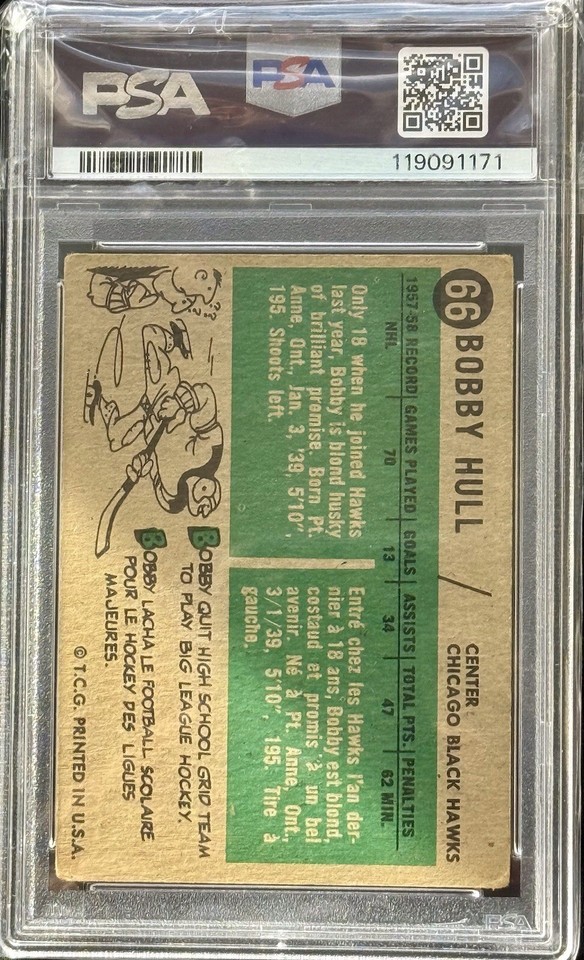1958 TOPPS HOCKEY #66 BOBBY HULL RC ROOKIE CARD PSA | eBay