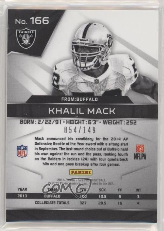 2014 Panini Spectra Rookies /149 Khalil Mack #166 Rookie RC | eBay