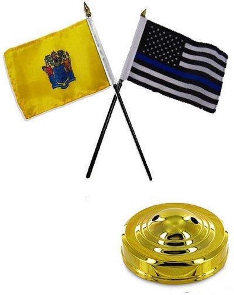 New Jersey State & USA Police Blue 4"x6" Flag Desk Set Table Stick Gold ...
