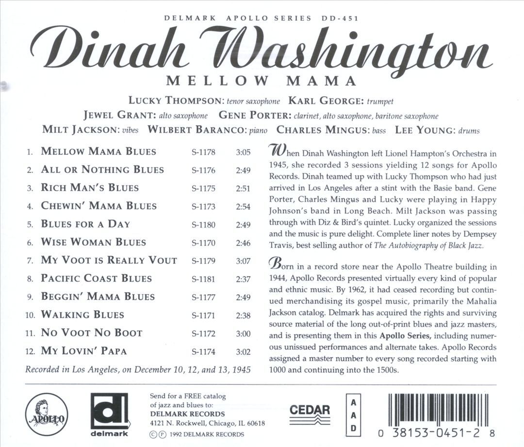 DINAH WASHINGTON MELLOW MAMA NEW CD 38153045128| eBay