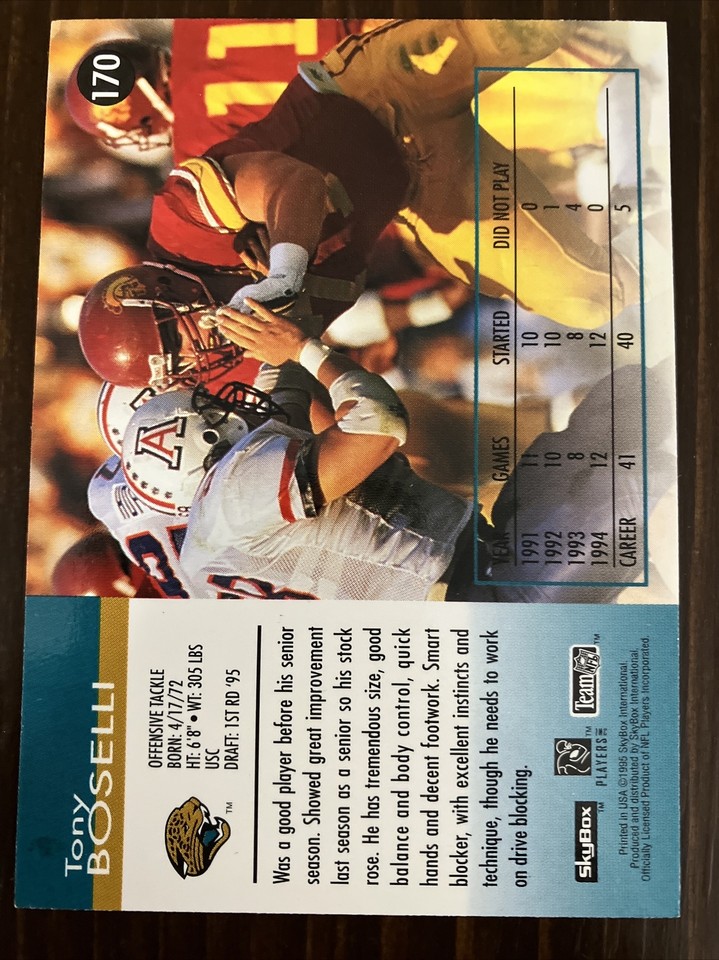 1995 SkyBox Impact #170 Tony Boselli RC Rookie Card Jacksonville ...