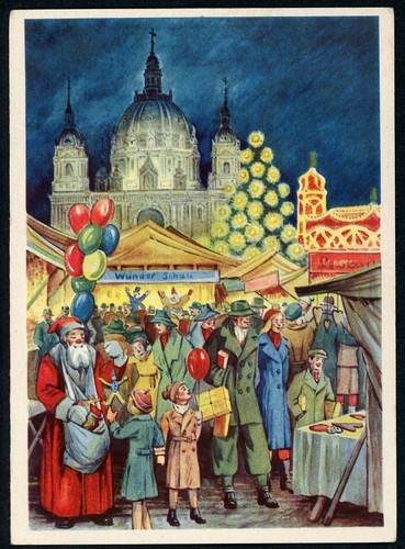 Nazi German Postcard 1938 Berlin Christmas Market Santa Berlinerdom ...