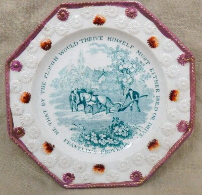 c. 1830 5.5" Plate Franklin Proverbs Live by Plough Green Transferware ...
