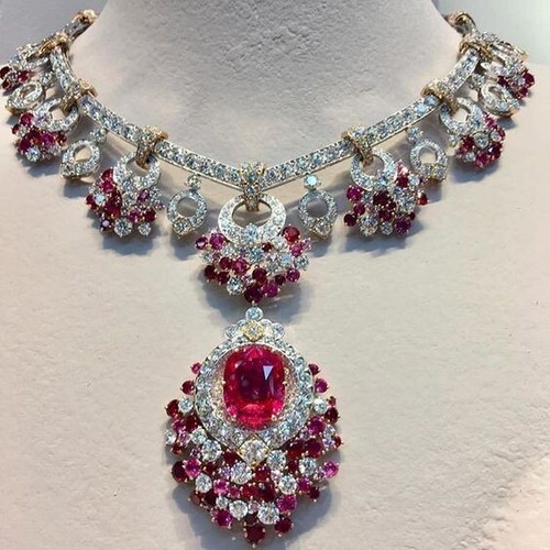 Cushion Lab Ruby Intricate Collar Necklace 925 Sterling Silver Red ...