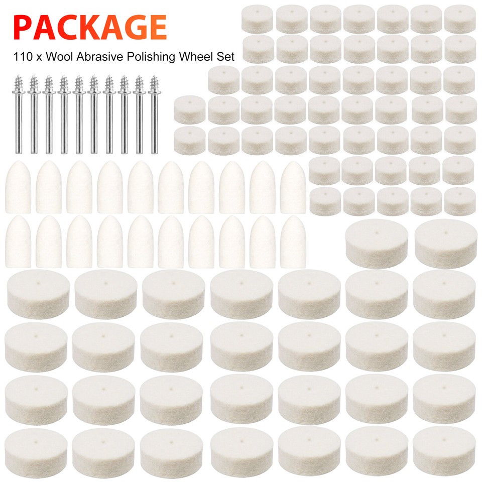 110Pcs Wool Felt Polishing Buffing Pads Waxing Head Wheel for Dremel ...