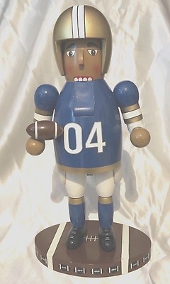 Christmas Decor FOOTBALL PLAYER Nutcracker Village 2004 14" Blue White ...