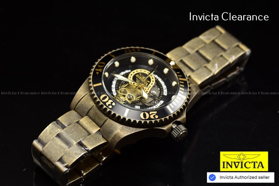 RARE Invicta Pro Diver Automatic SKULL Men's Antique Gold SS Watch ...