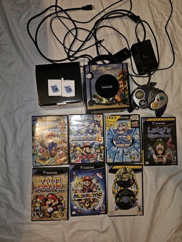 Original Nintendo Gamecube Black console with 8 games 3 memory cards ...
