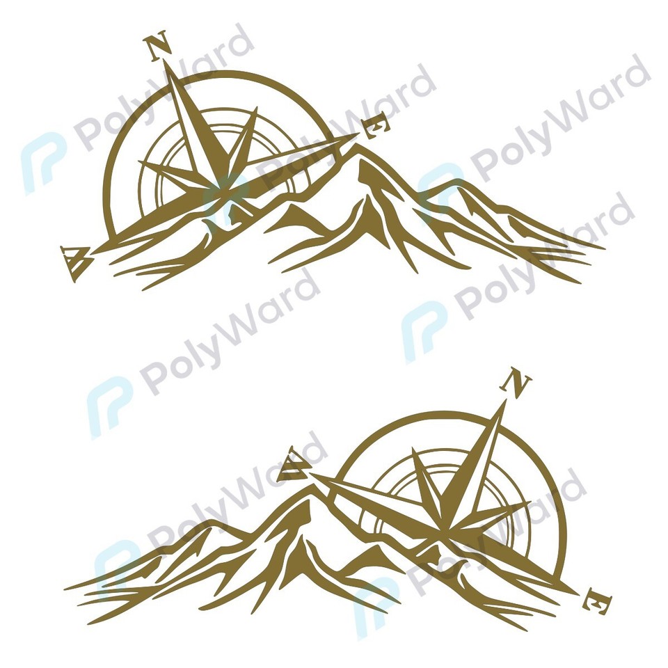 Compass Mountain Decal Stickers x2 For Camper Van Caravan Vinyl Sticker ...