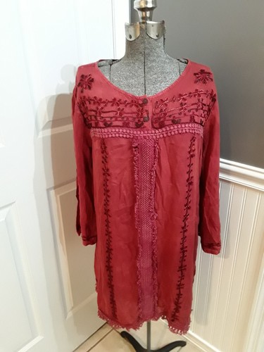 Anandas Collection Women's 3/4 sleeve Tunic Top Boho orange sz M GUC 😊 ...