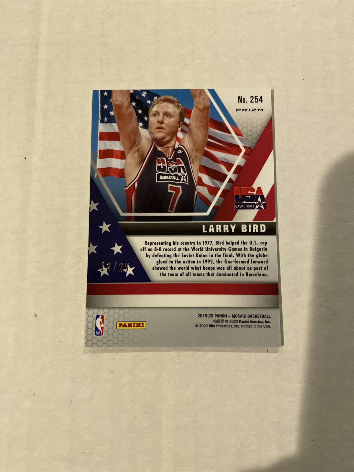 LARRY BIRD 2019-20 MOSAIC #D 13/25 ORANGE FLUORESCENT PRIZM USA DREAM ...