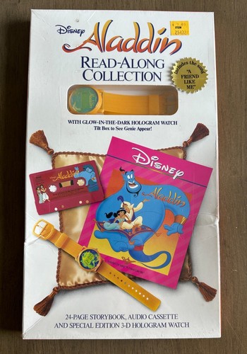 Disney Aladdin Read-Along Storybook, Cassette Tape & Hologram Watch Set ...