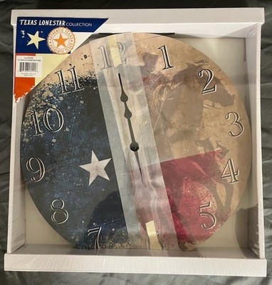 Texas Lonestar Collection Clock With Faded Cowboy & Texas Flag In ...